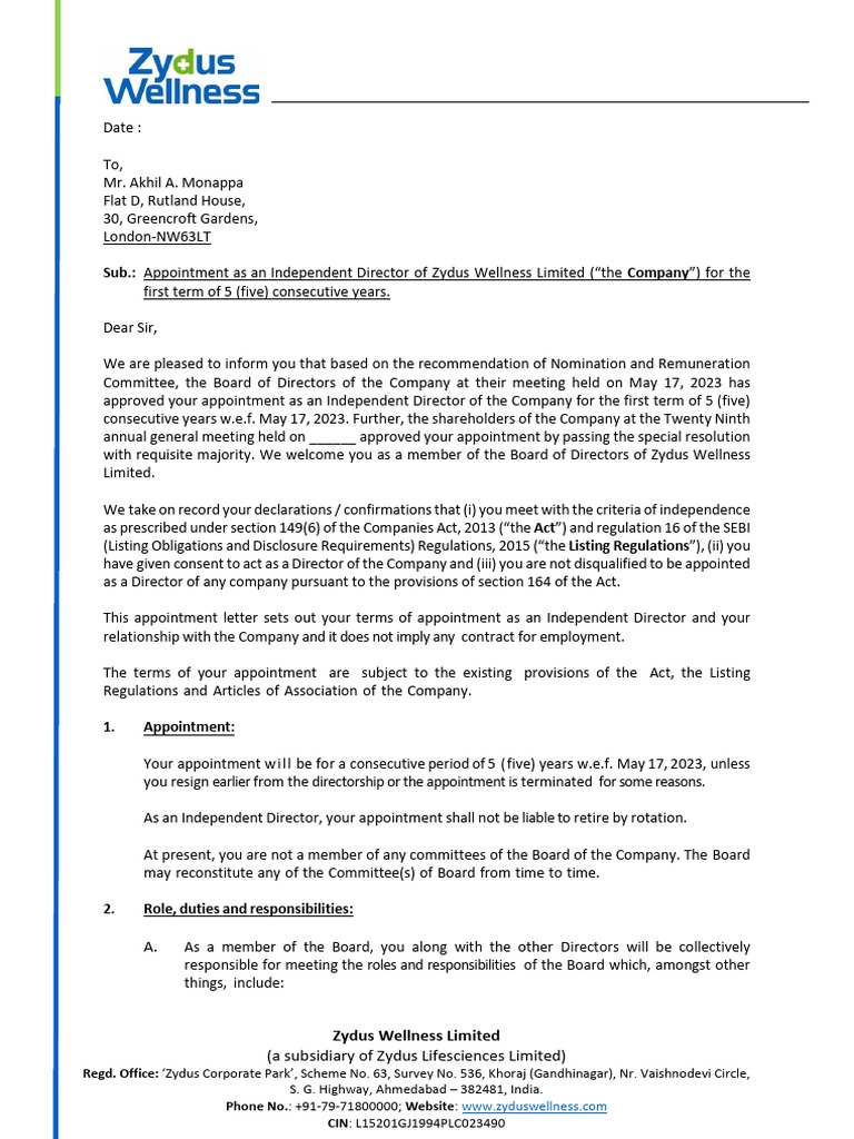 Draft Letter of Appointment of ID | PDF