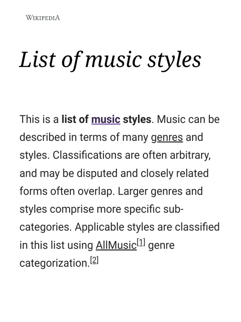 List of Music Styles - Wikipedia | PDF
