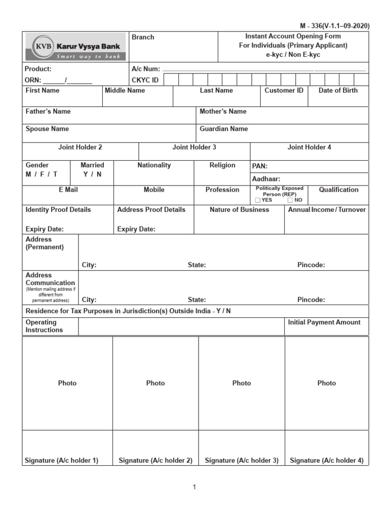 KVB Instant Account Opening Form | PDF | Debit Card | Automated Teller ...