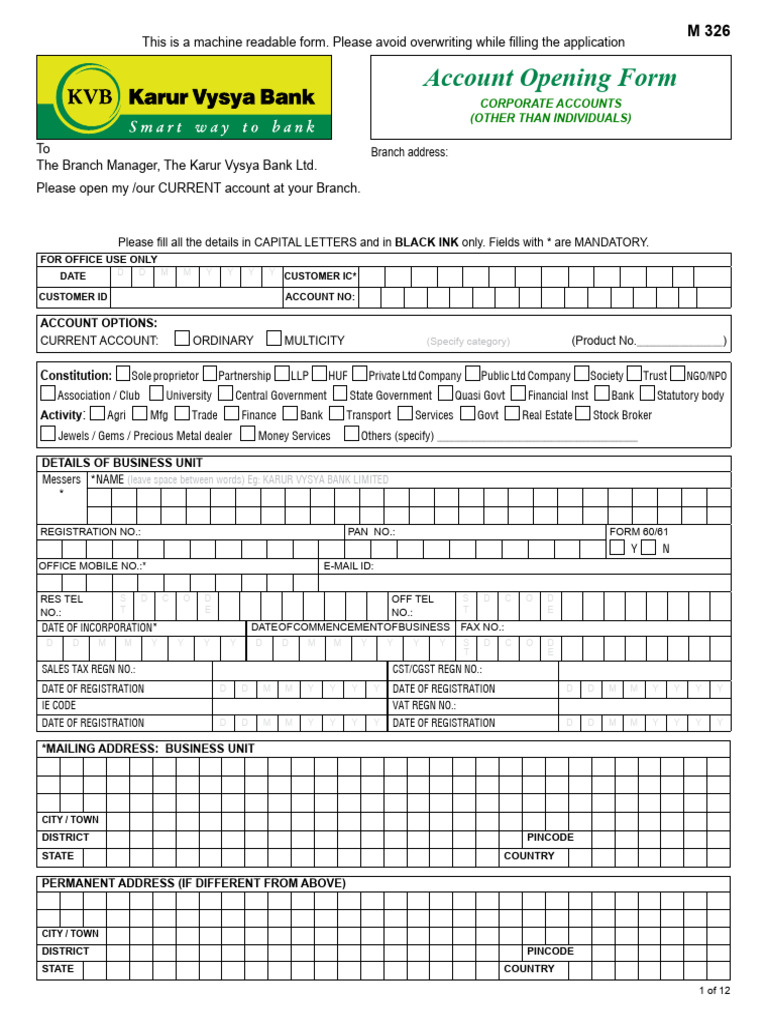 Corporate Account Opening Form | PDF
