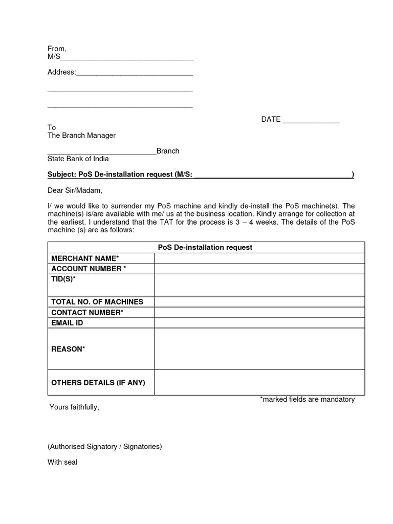 PoS Surrender Request | PDF