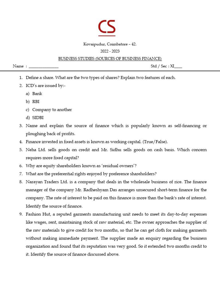 Worksheet Source of Business | PDF | Credit | Finance & Money Management