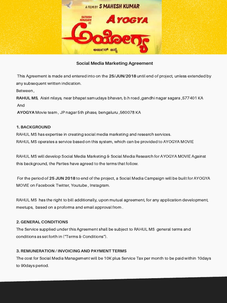 Ayogya Social Media Agreement 2018 | PDF