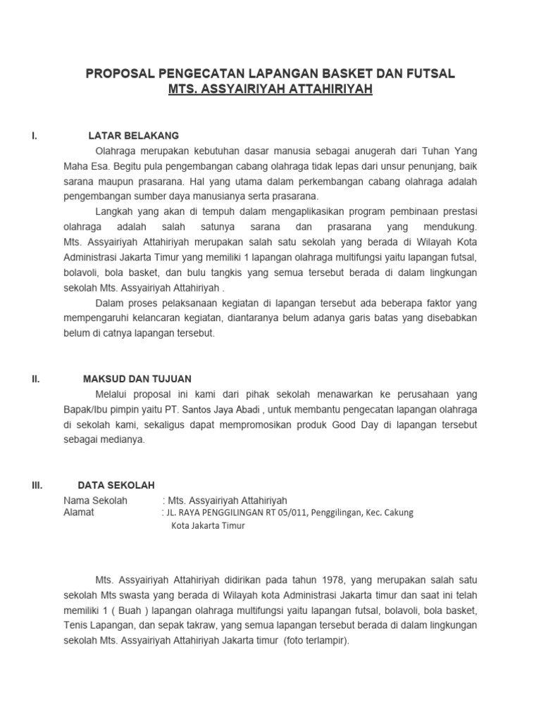 Proposal Pengecatan Lapangan Basket Dan Futsal MTS | PDF