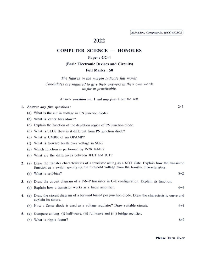 CU-2022 B.Sc. (Honours) Computer Science Semester-2 Paper-CC-4 QP | PDF | Teaching Methods ...