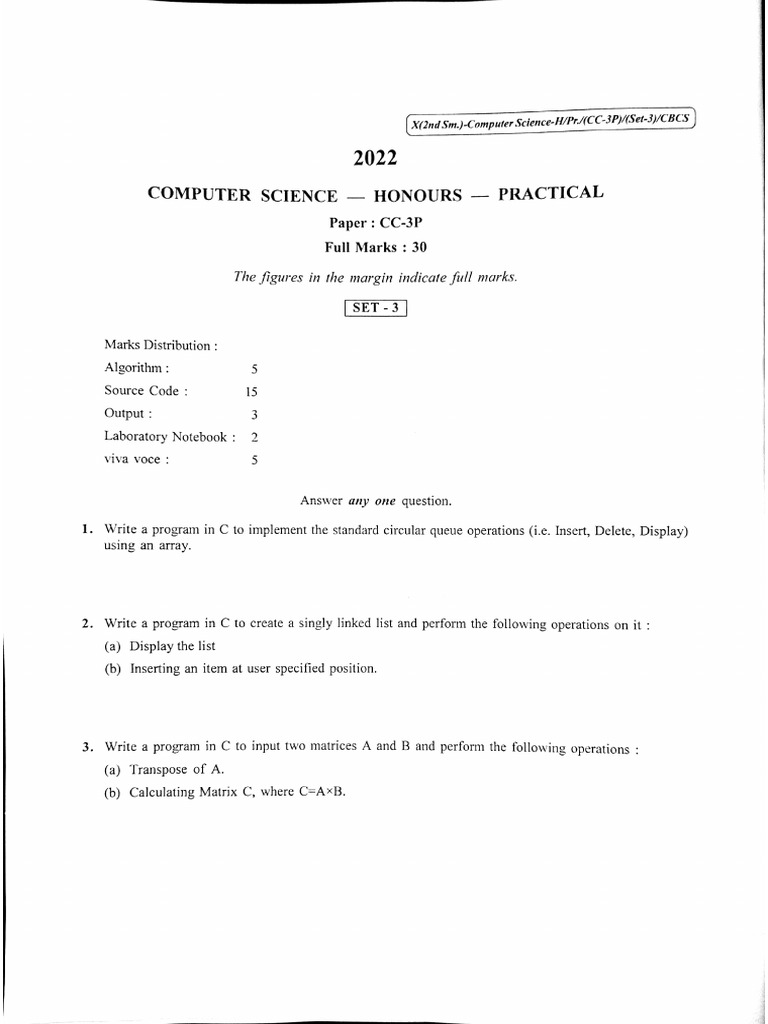 2022 CC-3-P Set-3 (Data Structure) | PDF