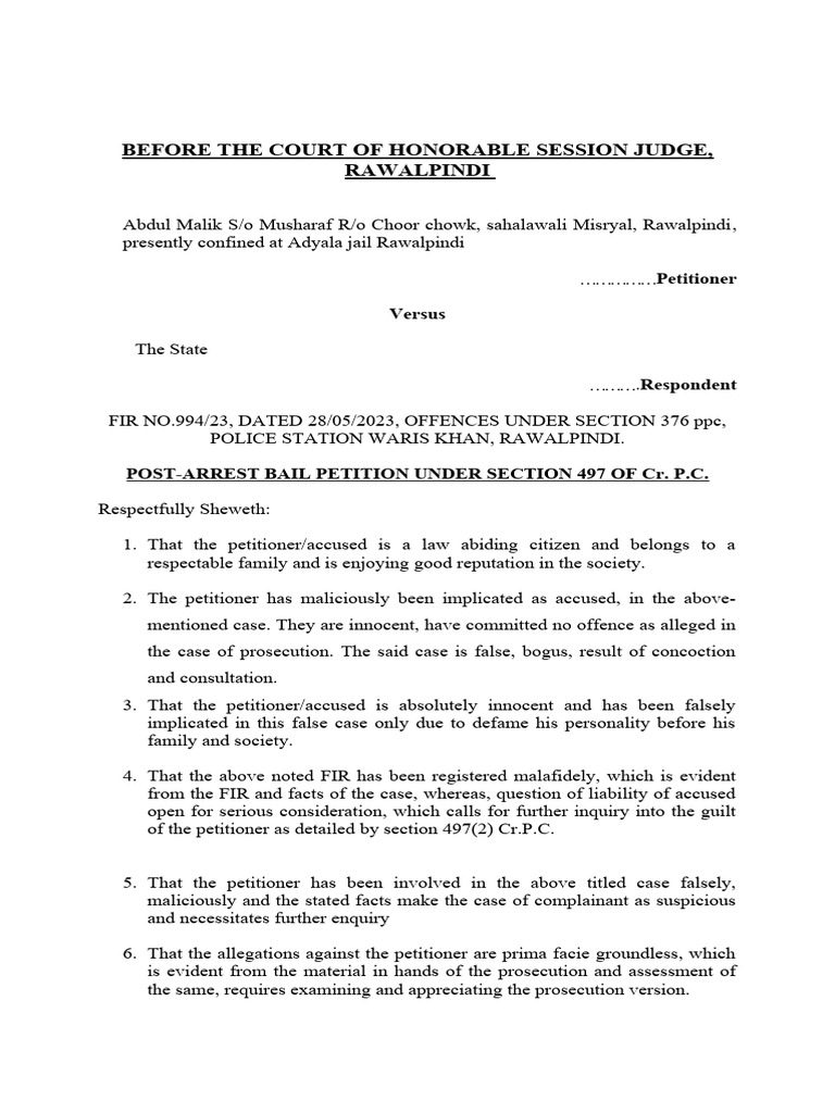 376 Post Arrest Bail | PDF