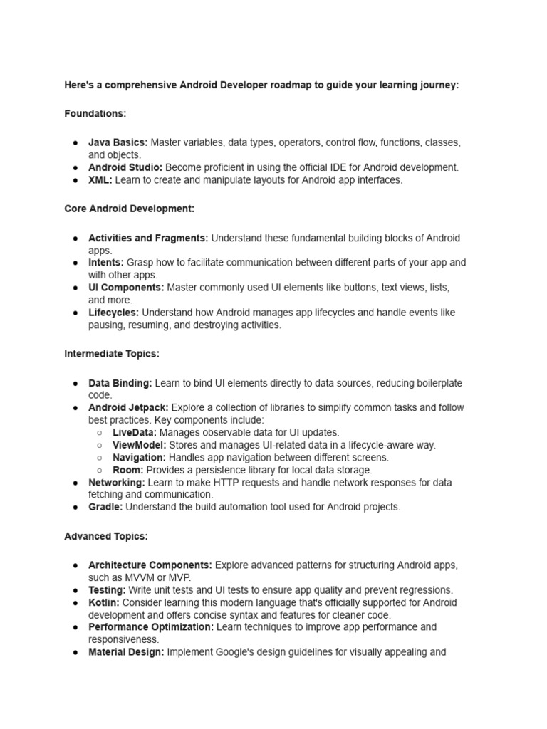 Android Developer Road Map | PDF | Android (Operating System) | Mobile App