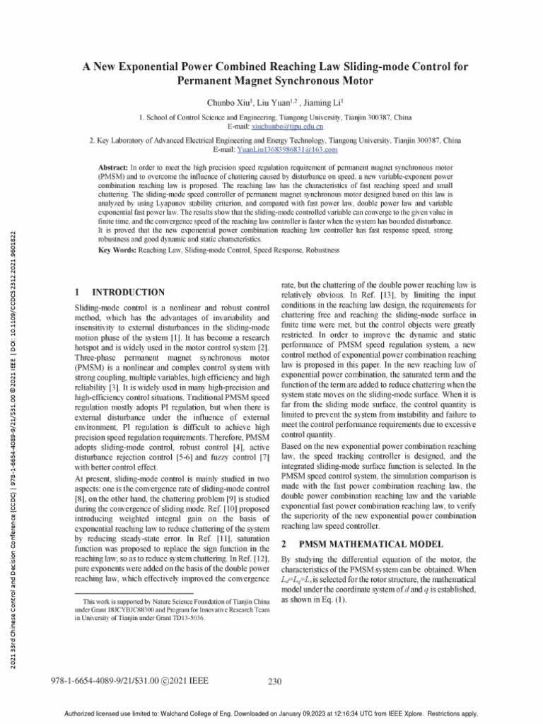 A New Exponential Power Combined Reaching Law Sliding-Mode Control For ...