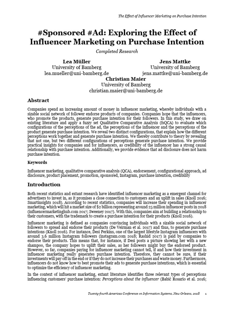 #Sponsored #Ad - Exploring The Effect of Influencer Marketing On P | PDF | Intention | Attitude ...