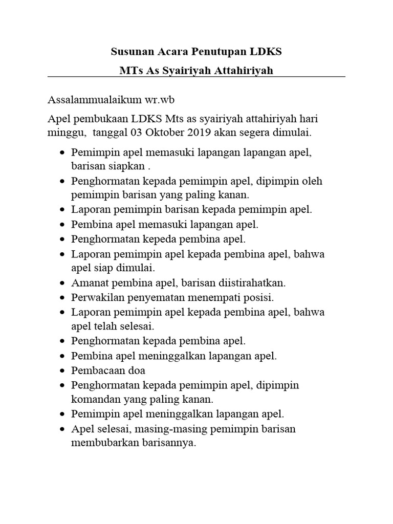 Susunan Acara Penutupan LDKS | PDF