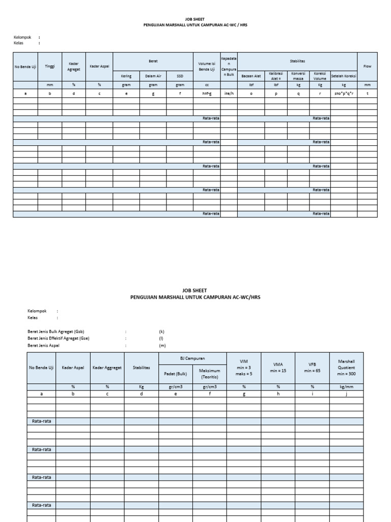 Form Uji Marshal HRS & ACWC | PDF
