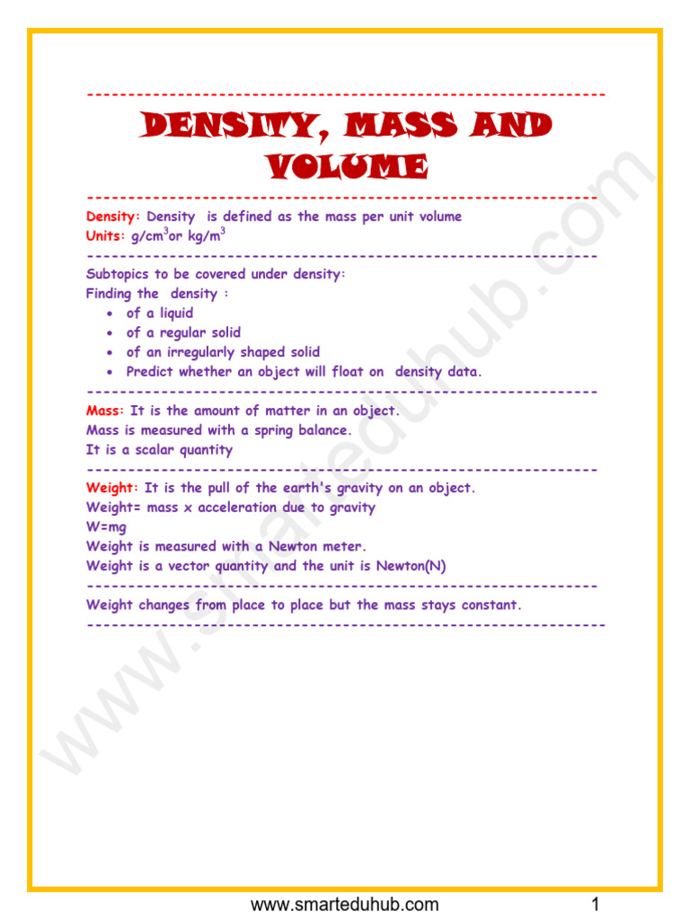 1.5 Density Mass Volume | PDF | Density | Weight