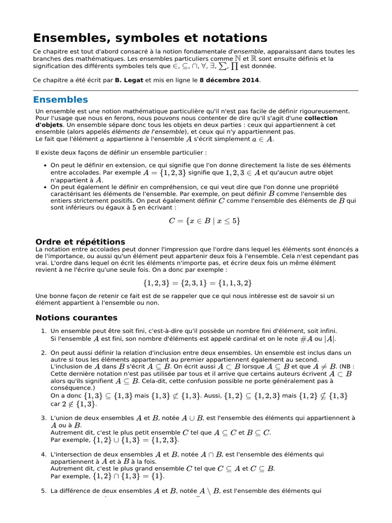 Notation et symboles des ensembles mathématiques | PDF | Ensemble ...