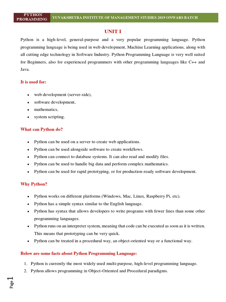 Unit I | PDF | Parameter (Computer Programming) | Variable (Computer Science)