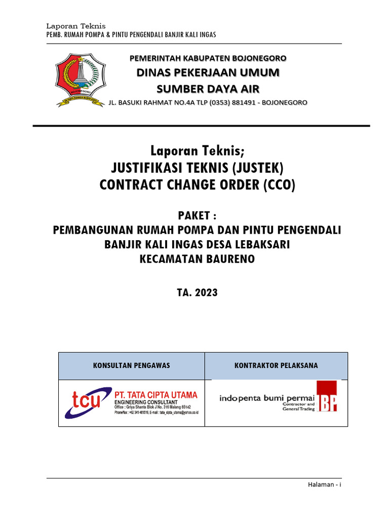 Lap. Teknis-Justek-CCO (Bendung & Rumah Pompa) - Refisi | PDF