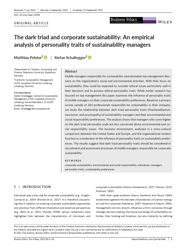 Dark Triad Traits in Sustainability Managers | PDF | Dark Triad ...