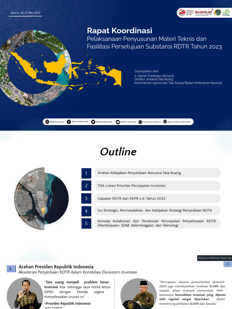 Paparan Dirjen Rapat Koordinasi Pelaksanaan Penyusunan Matek Dan Fasub RDTR 2023 | PDF
