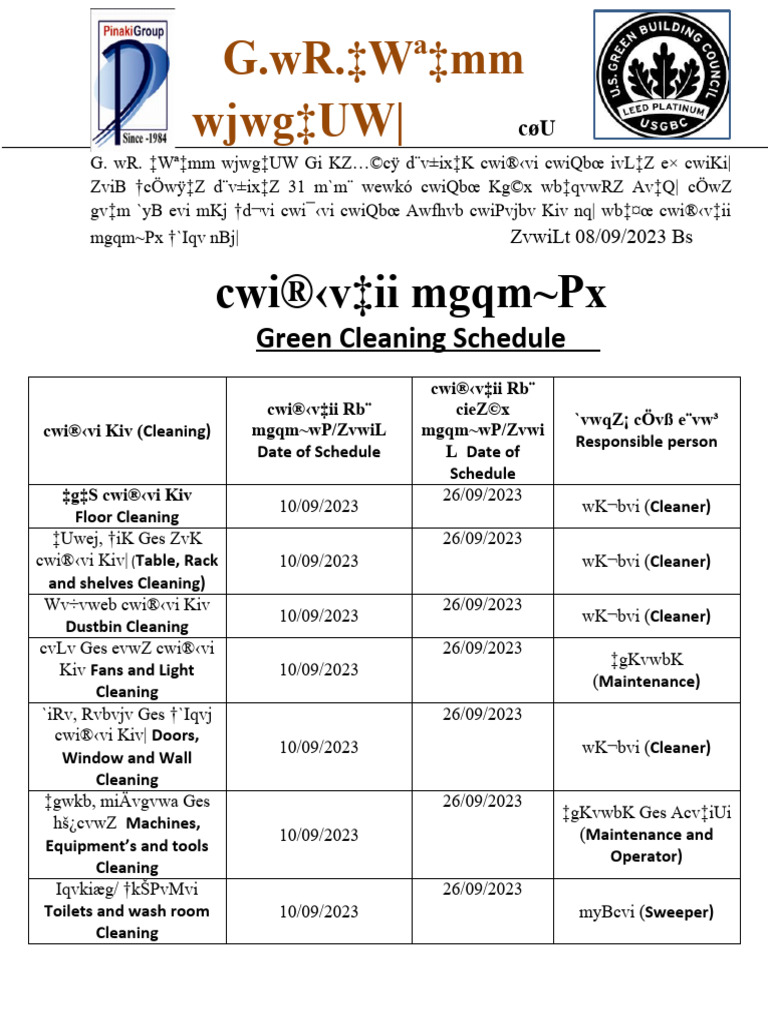 Cleaning Schedule | PDF