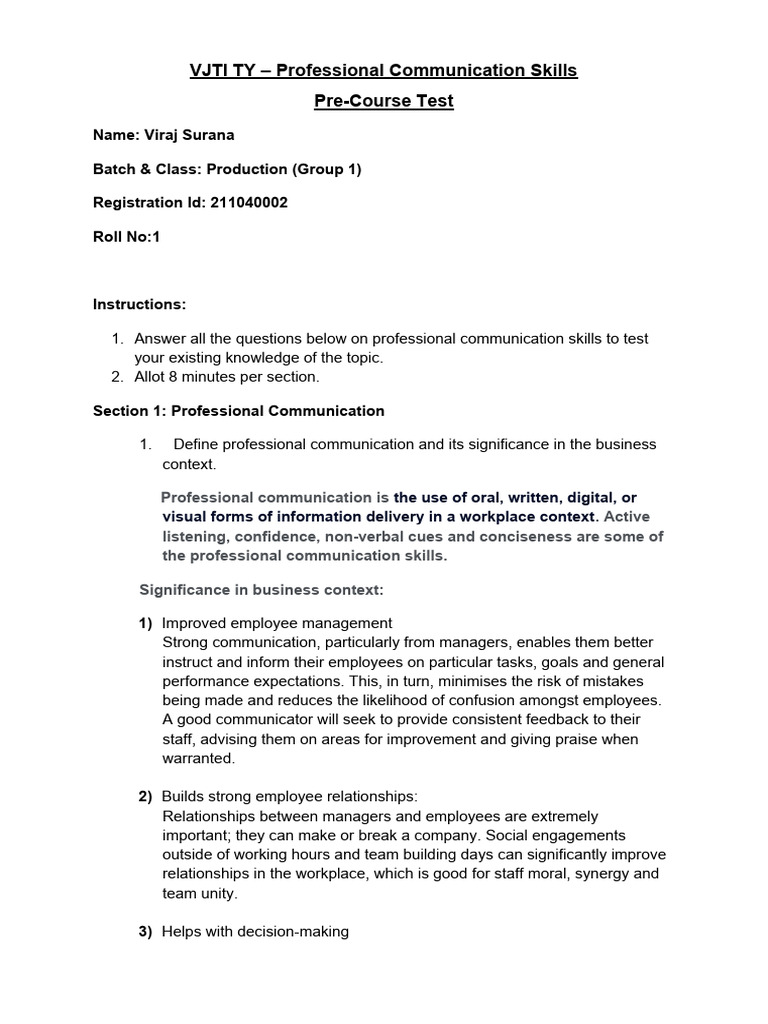 Pre-Course Test For PCS 2 | PDF