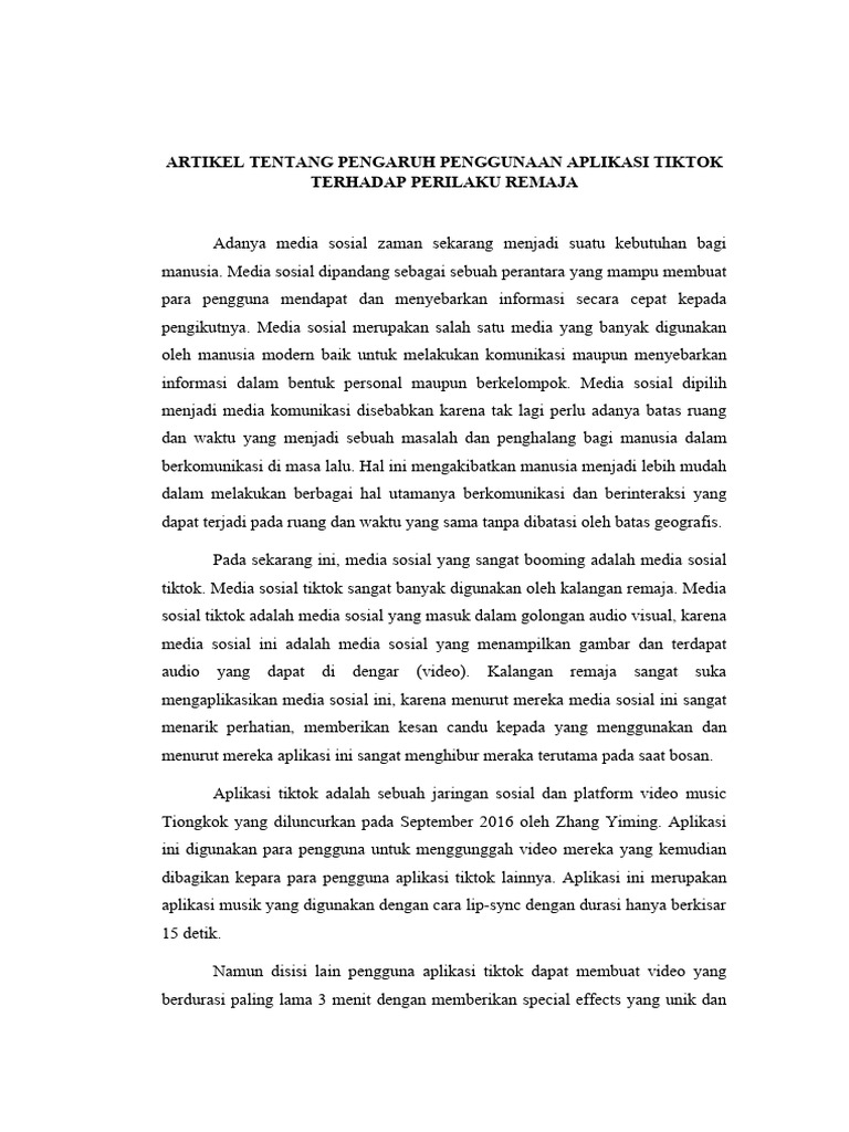 Artikel Tentang Pengaruh Penggunaan Aplikasi Tiktok Terhadap Perilaku ... Artikel Tentang Pengaruh Penggunaan Aplikasi Tiktok Terhadap Perilaku ...