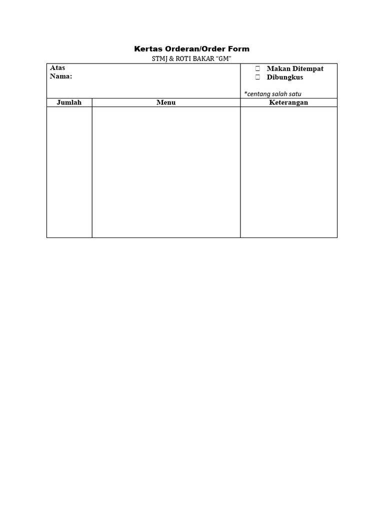 Kertas Orderan Makanan Seblak Prasmanan | PDF