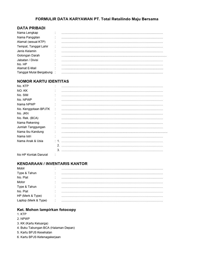 Form Kepegawaian TRMB | PDF