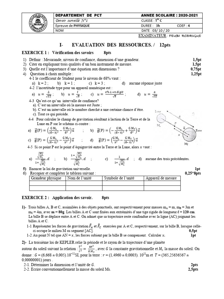 DS1 PHYSIQUE Tle C 20-21-1 | PDF