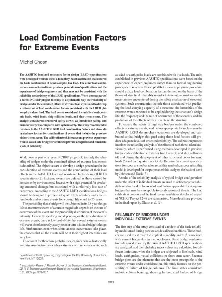 Load Combination Factors For Extreme Eve | PDF