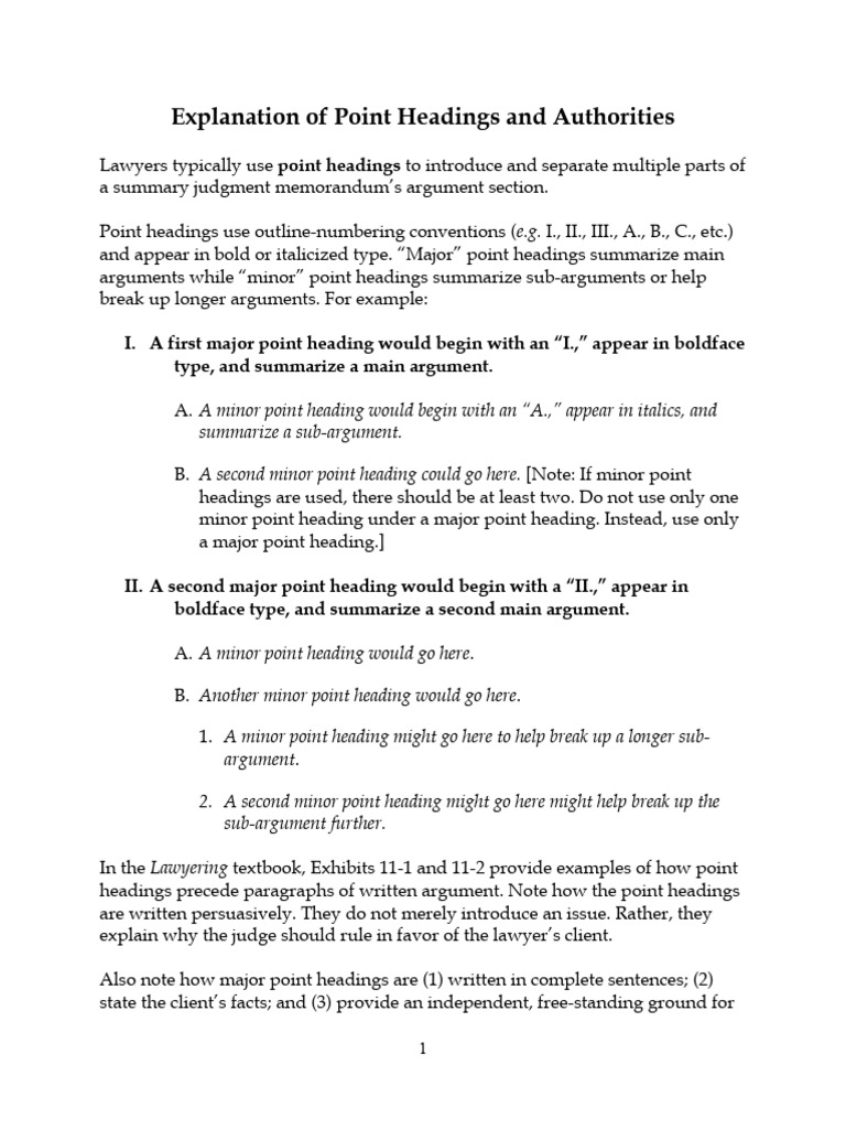 Explanation of Point Headings and Authorities (Spring 2019) | PDF