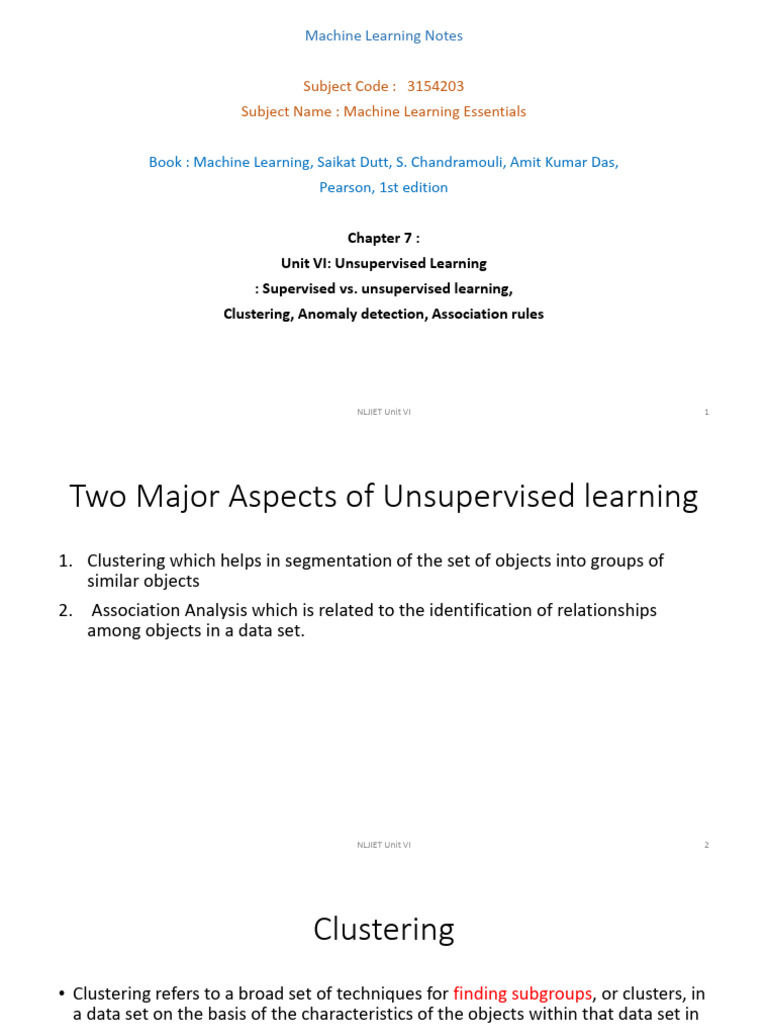 Unit VI Unsupervised Learning Machine Learning Essentials 3154203 | PDF