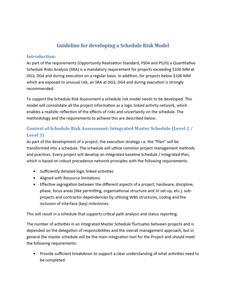 03-02 Schedule Risk Analysis (SRA) - Guideline For Developing A ...
