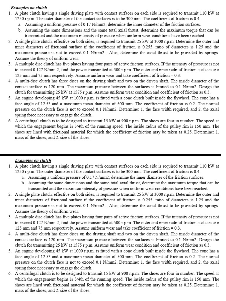 Example For Clutch Design | PDF | Clutch | Friction