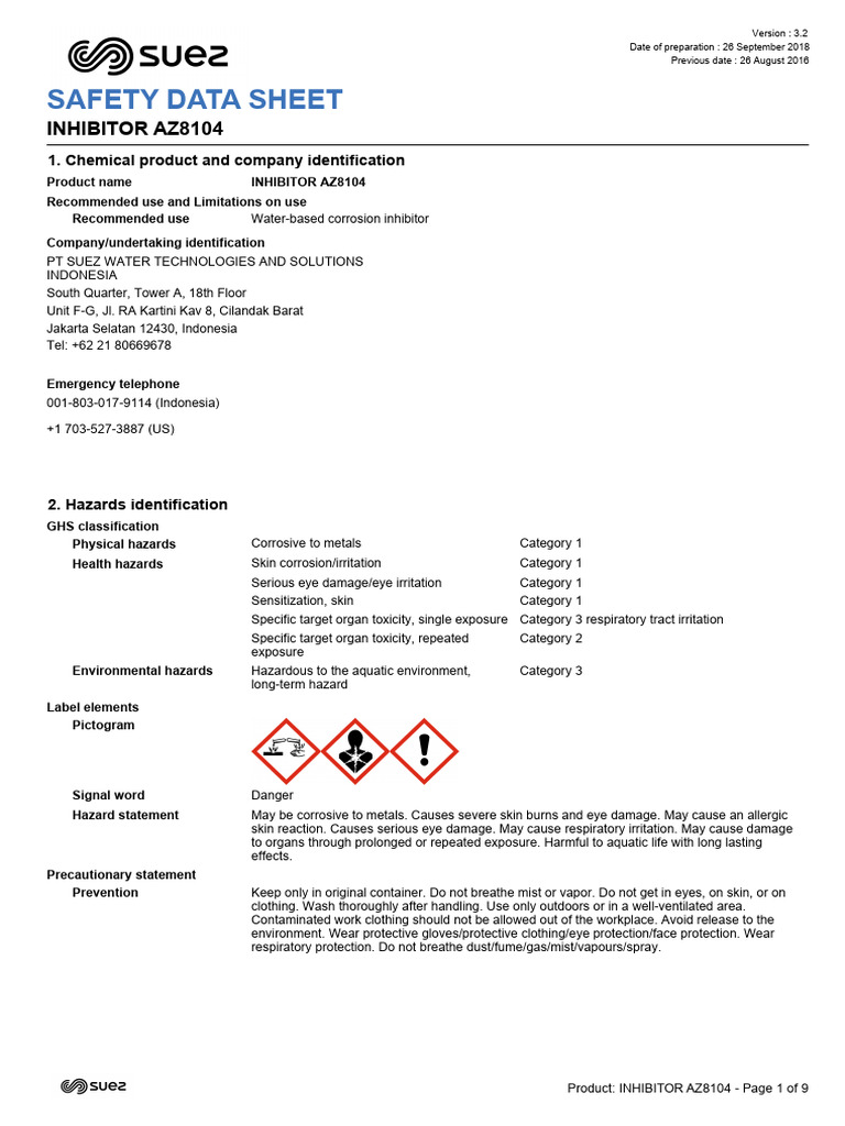 Corrosion Inhibitor Safety Guide | PDF | Safety | Occupational Safety ...