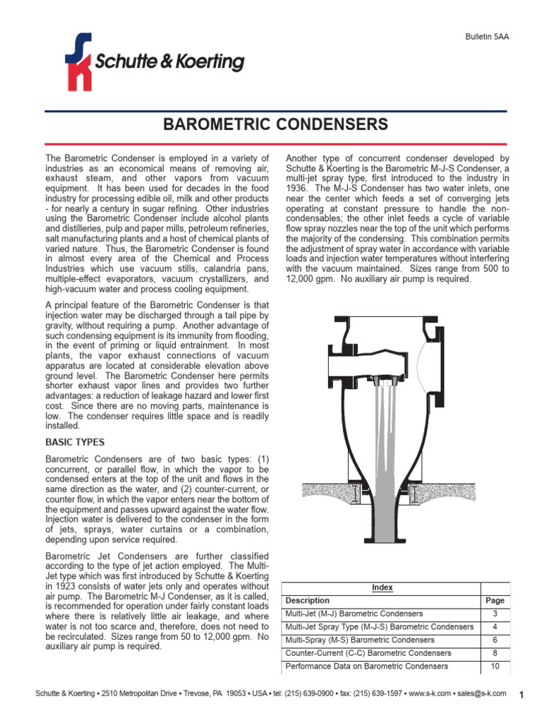 5AA Barometric Condensers Brochure | PDF | Pump | Water