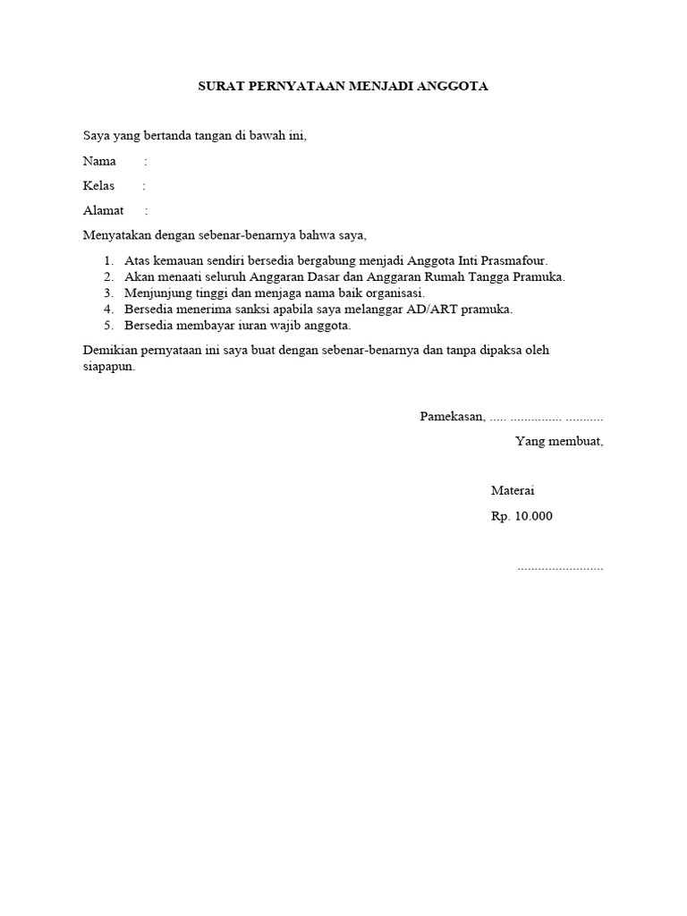 Surat Pernyataan Menjadi Anggota | PDF | Kajian Bahasa Asing