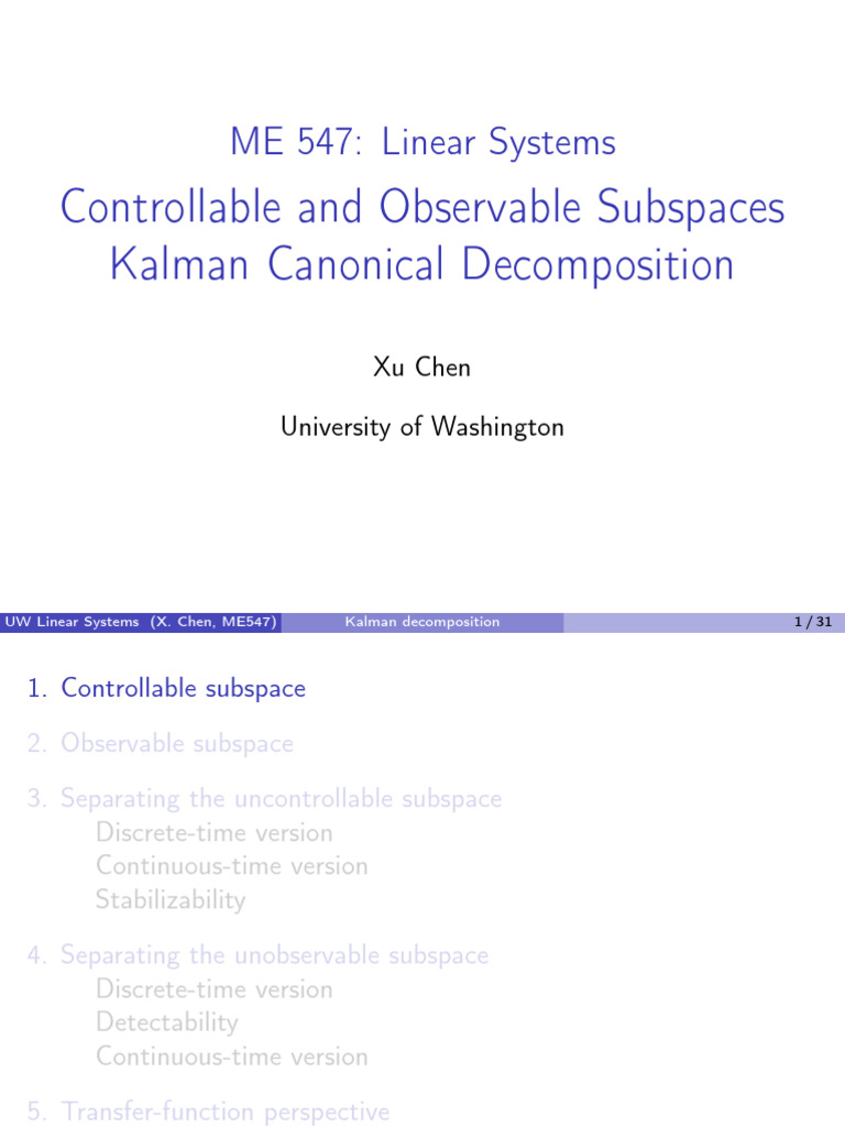 2 3 KalmanDecomposition Slides | PDF | Control Engineering | Functions And Mappings