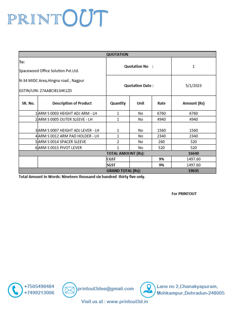 Spacewood Quotation No 1 | PDF
