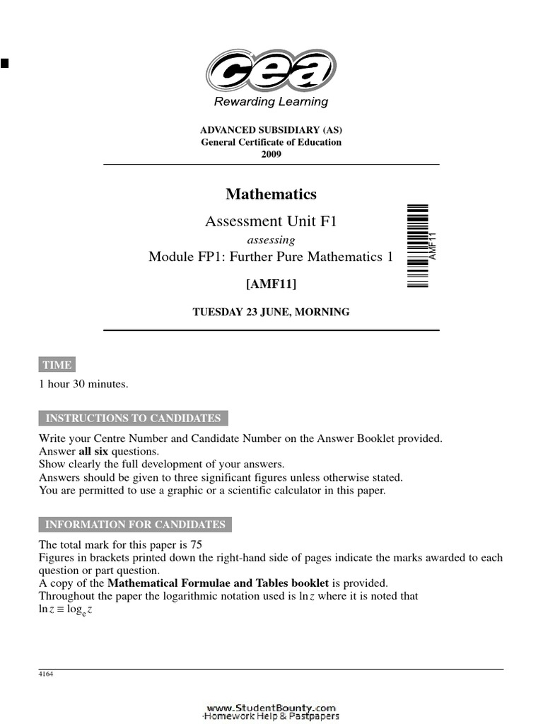 A2AS MATH Past Papers Mark Schemes Standard MayJune Series 2009 5116 | PDF | Eigenvalues And ...