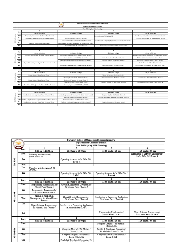 Timetable CS Fall | PDF