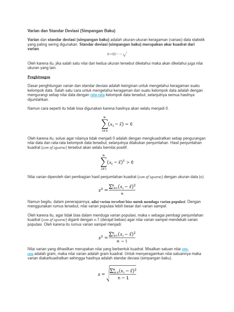 Statistik: Varian dan Standar Deviasi | PDF
