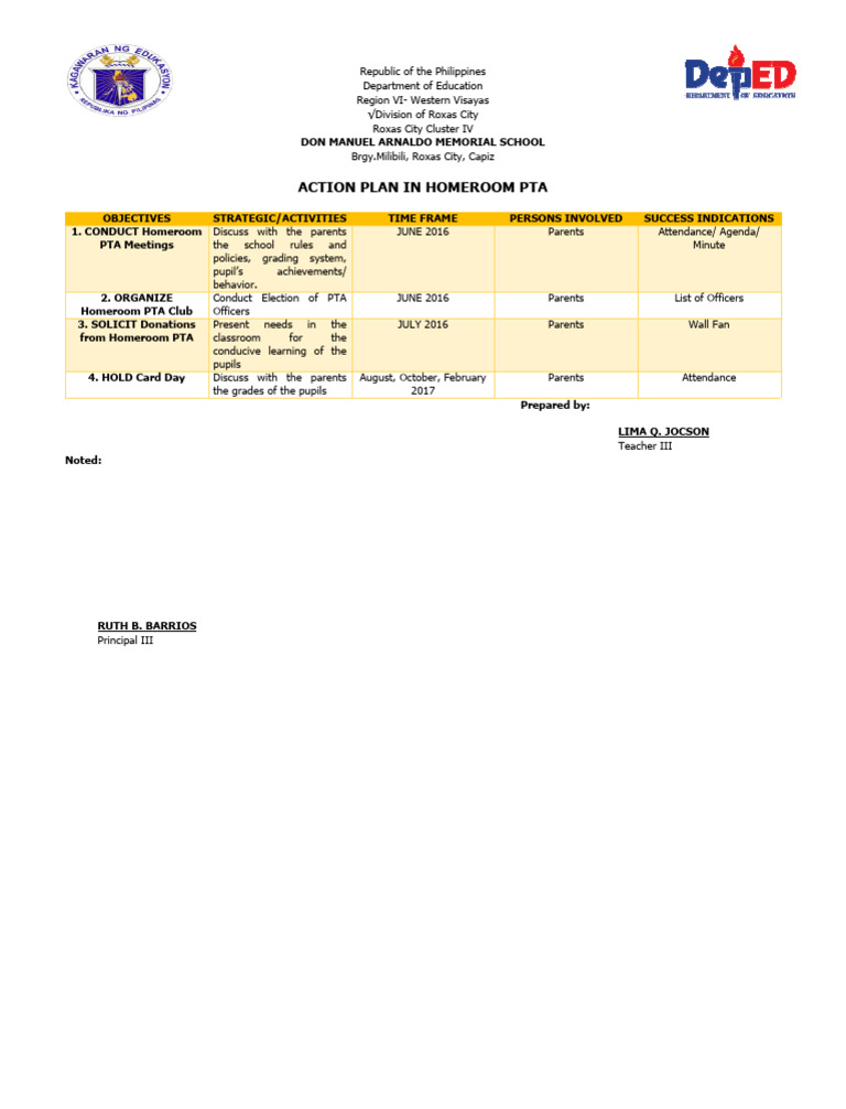 Homeroom PTA Action Plan 2016 | PDF | Wellness