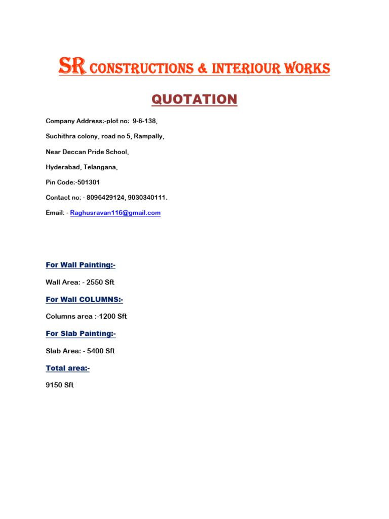 Sri Nilayam Paint Quotation | PDF