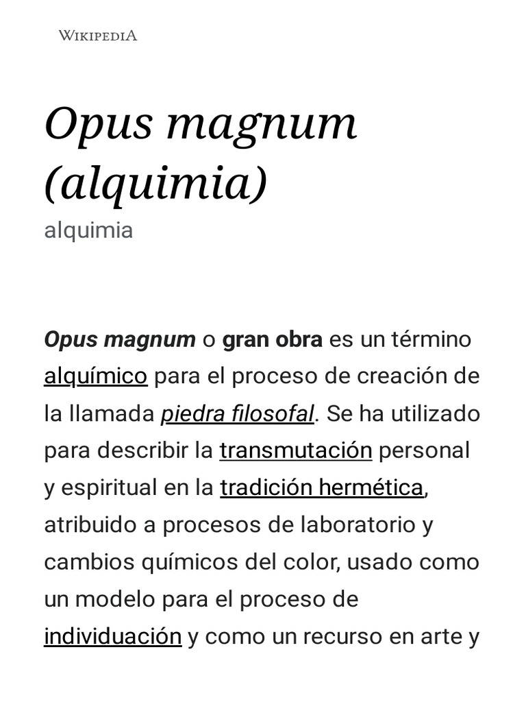 Opus Magnum (Alquimia) - Wikipedia, La Enciclopedia Libre | PDF