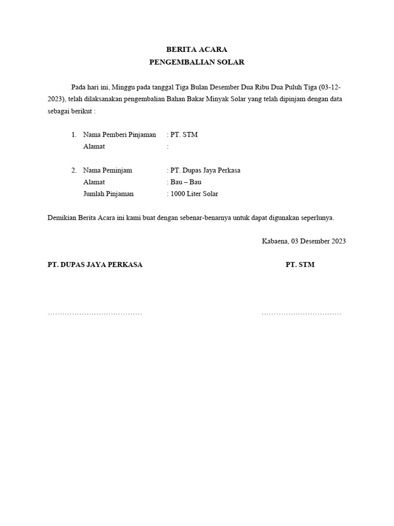 Berita Acara Solar | PDF