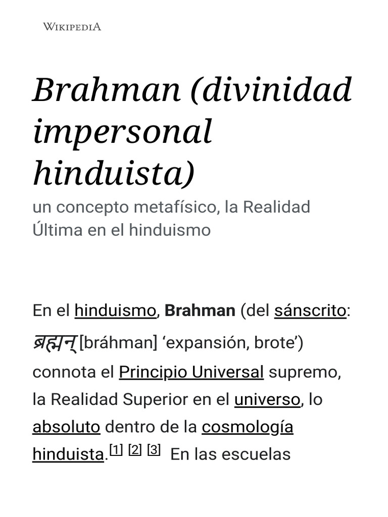 Brahman (Divinidad Impersonal Hinduista) - Wikipedia, La Enciclopedia Libre | PDF