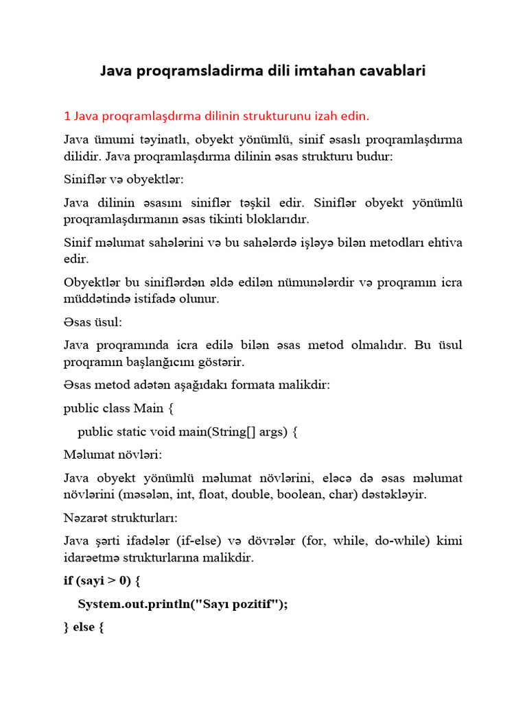 Java Proqramsladirma Dili Imtahan Cavablari | PDF