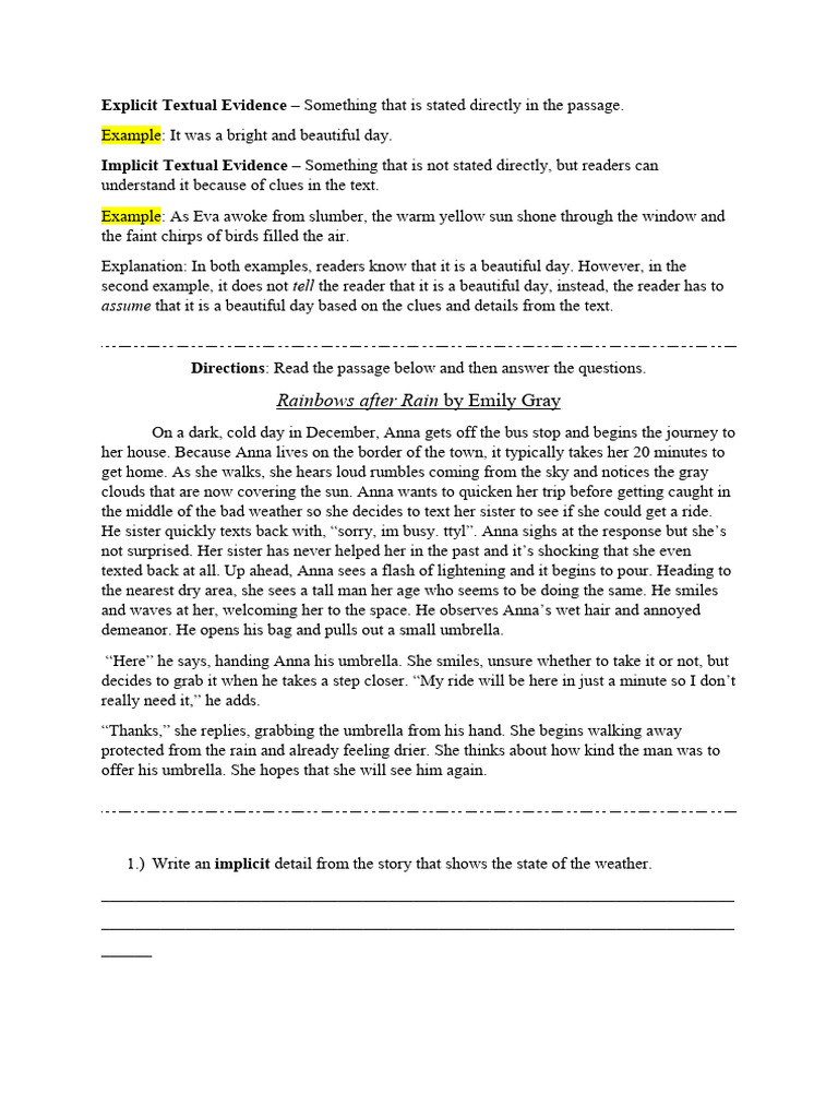 Explicit Textual Evidence | PDF