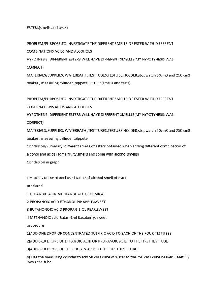 Exploring Ester Smells and Tests | PDF