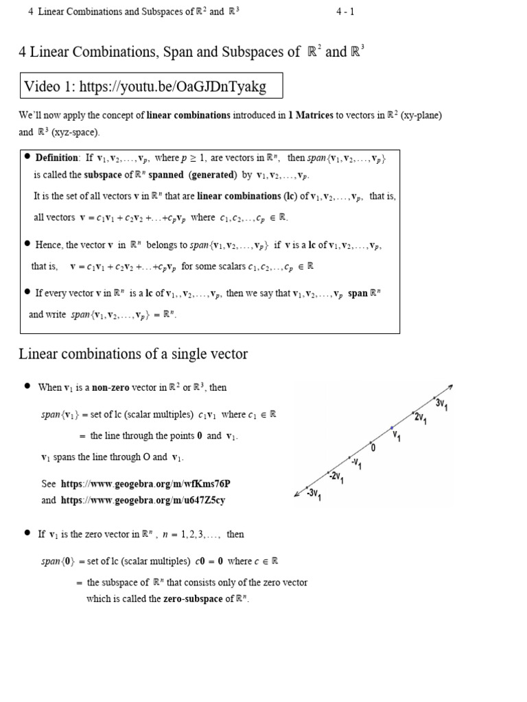 4 Linear Combinations and Subspaces | PDF